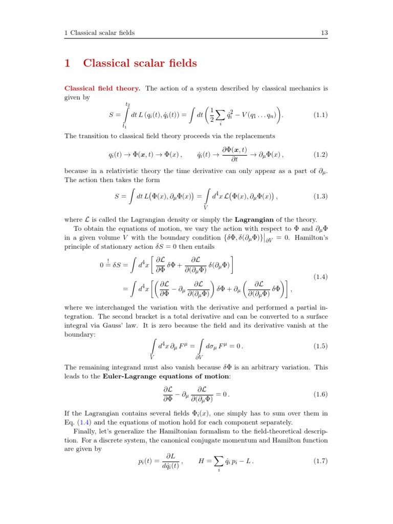 1 Classical Scalar Fields | PDF | Hamiltonian Mechanics | Noether's Theorem