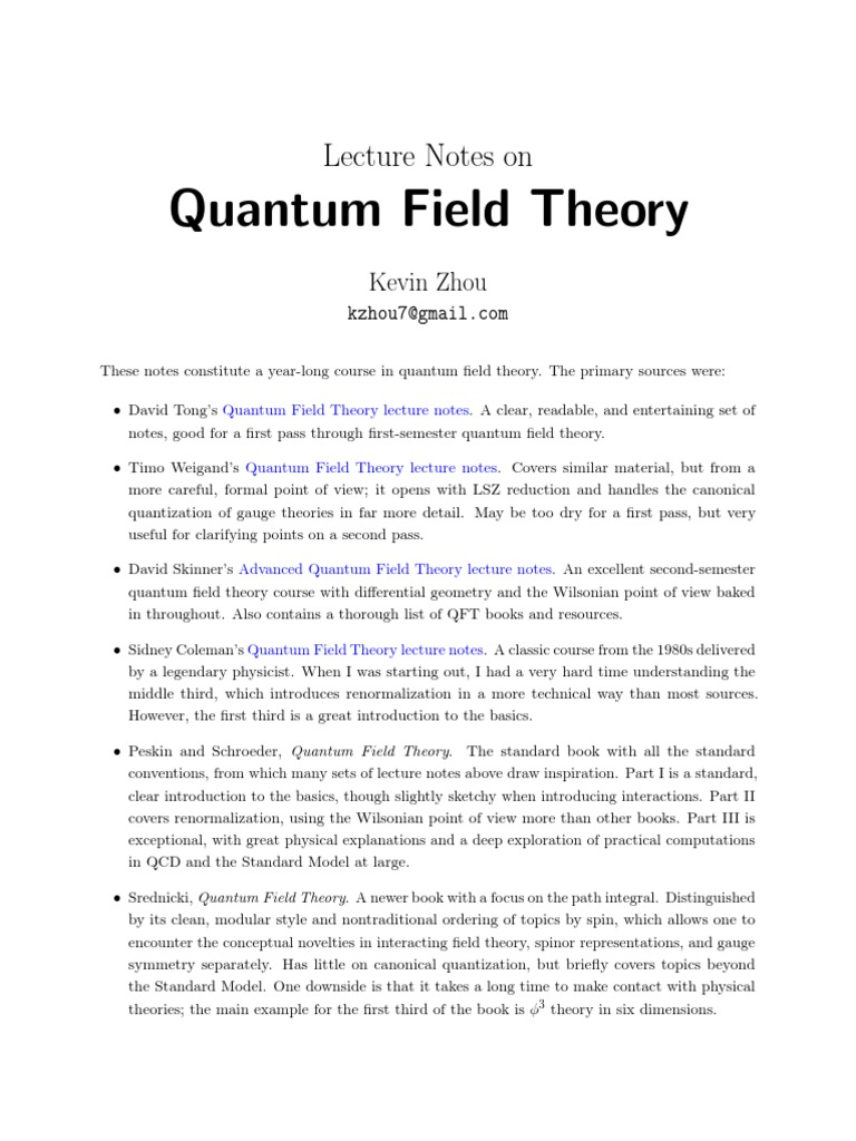 Quantum Field Theory: Lecture Notes On | PDF | Momentum | Lagrangian ...