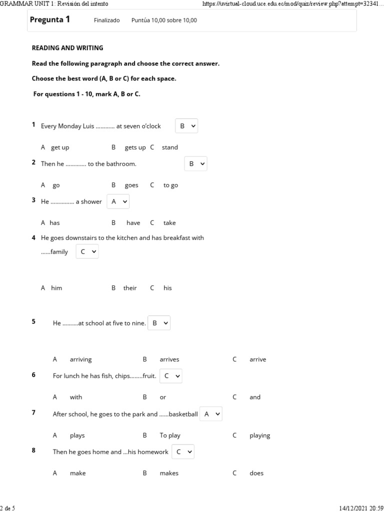 Grammar Unit 1 Review Quiz | PDF | Food And Drink | Meal