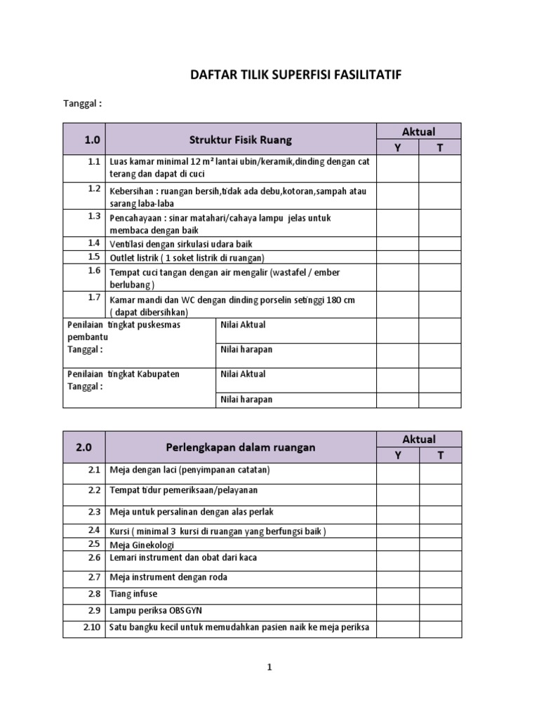 Daftar Tilik Tingkat Pustu | PDF