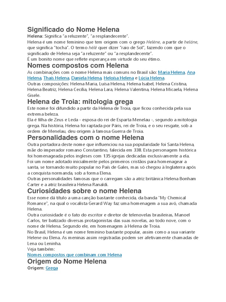 O Significado e a Origem do Nome Helena | PDF | Maria, mãe de Jesus ...