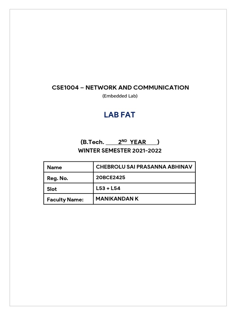 Lab Fat: Cse1004 - Network and Communication | PDF | Port (Computer Networking) | Communications ...