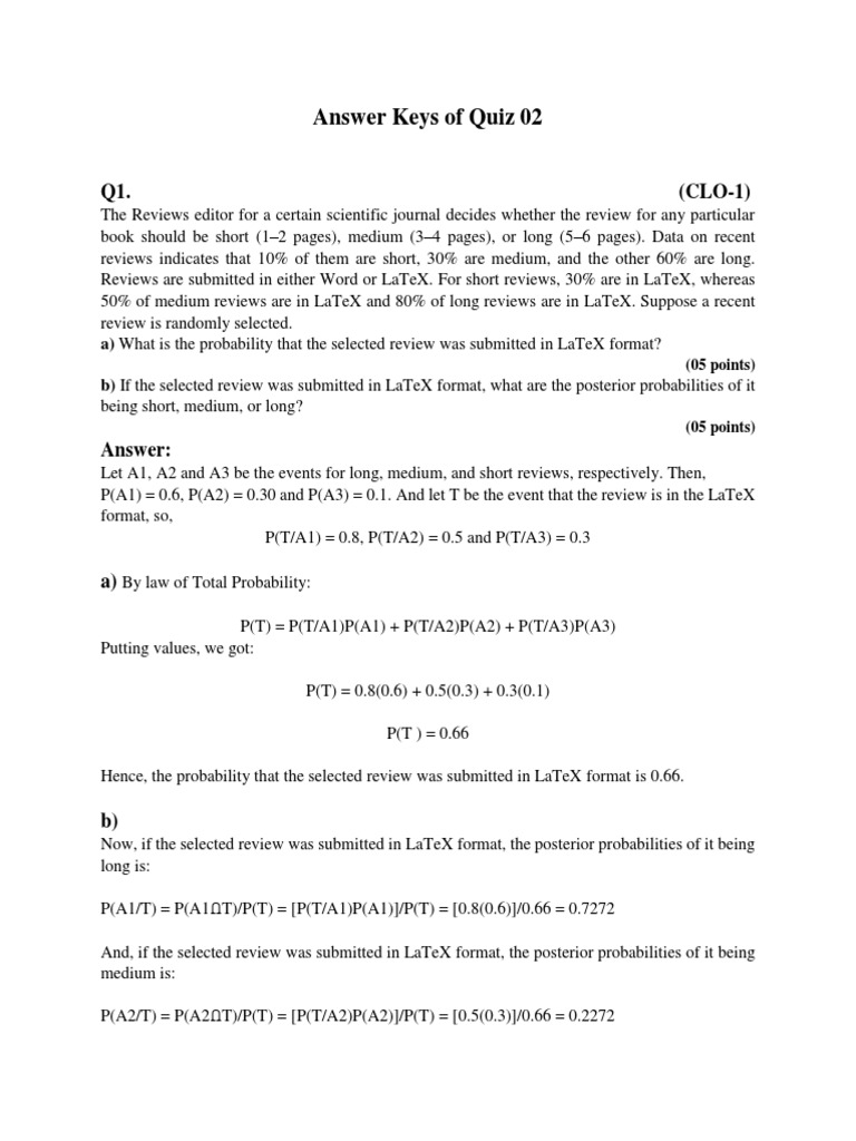 Answer Keys of Quiz 02 | PDF | Statistical Theory