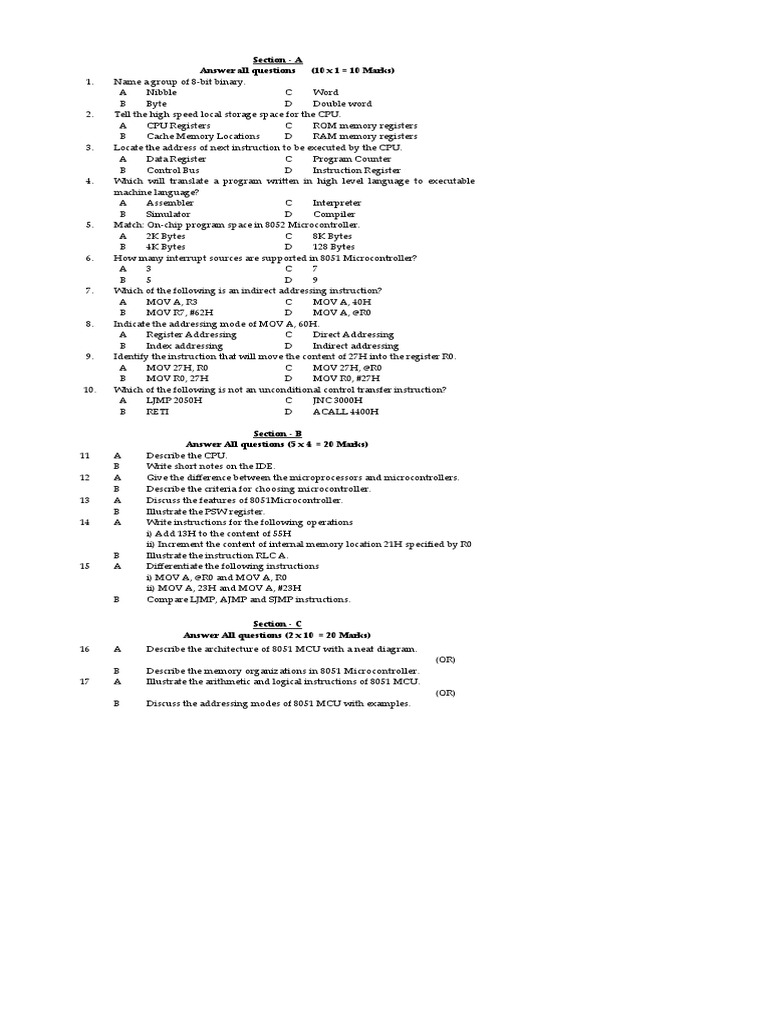 Question Paper 8051 Microcontroller and Applications | PDF | Computer ...