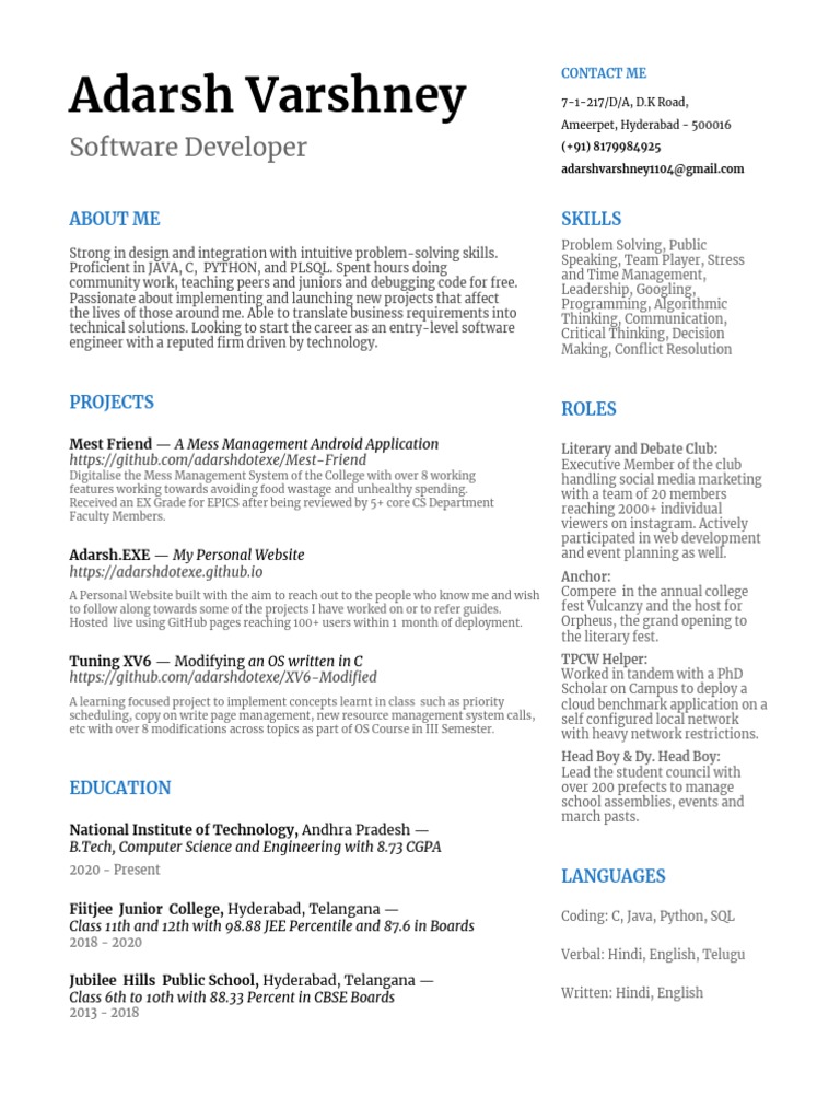 Adarsh Varshney: Software Developer | PDF | Computer Programming | Software