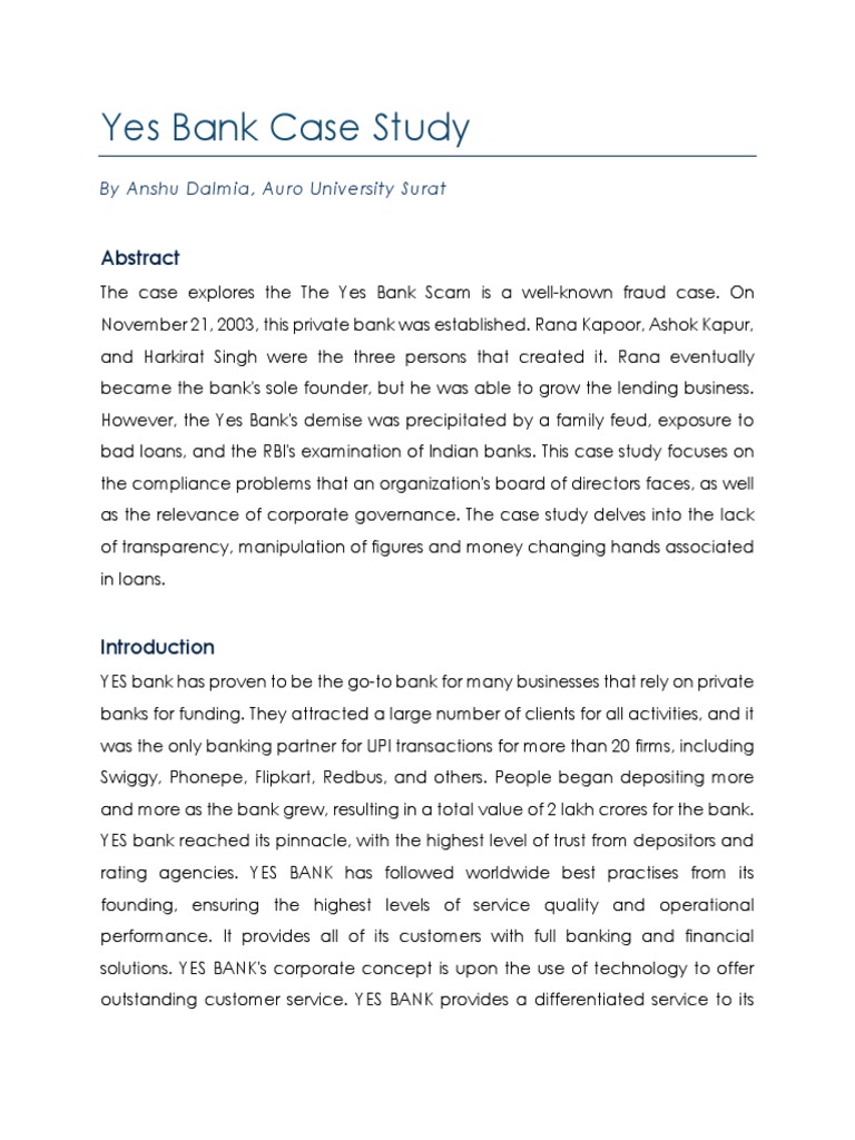 Yes Bank Case Study LAB | PDF | Banks | Reserve Bank Of India