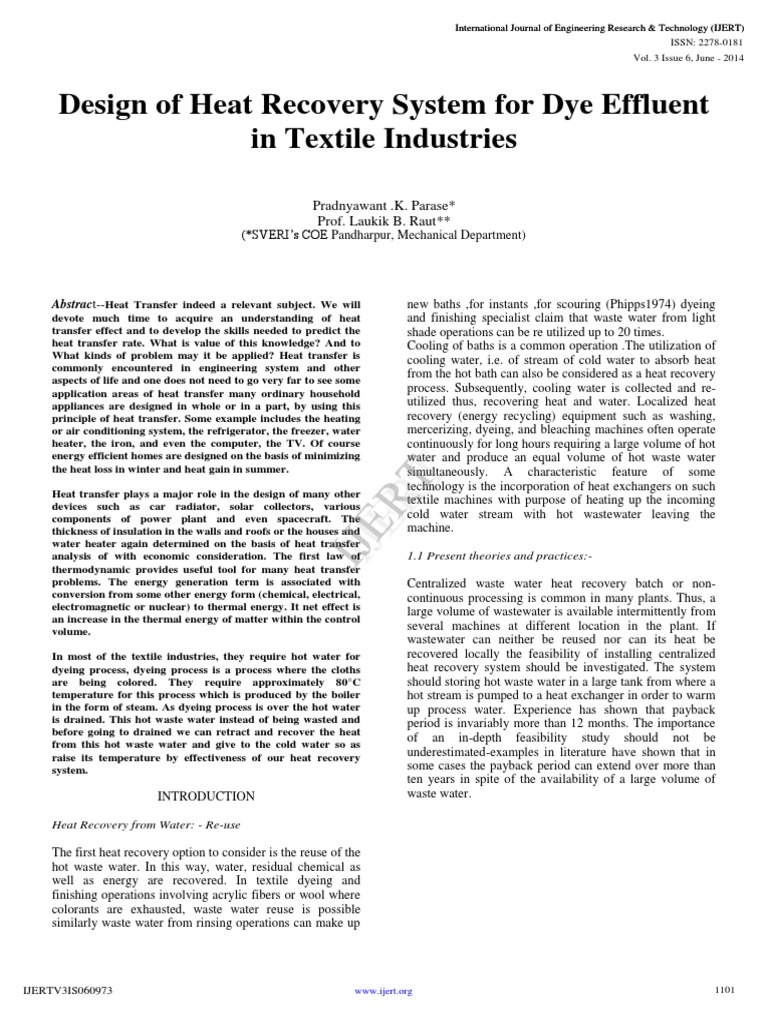 Design of Heat Recovery System For Dye Effluent in Textile Industries ...