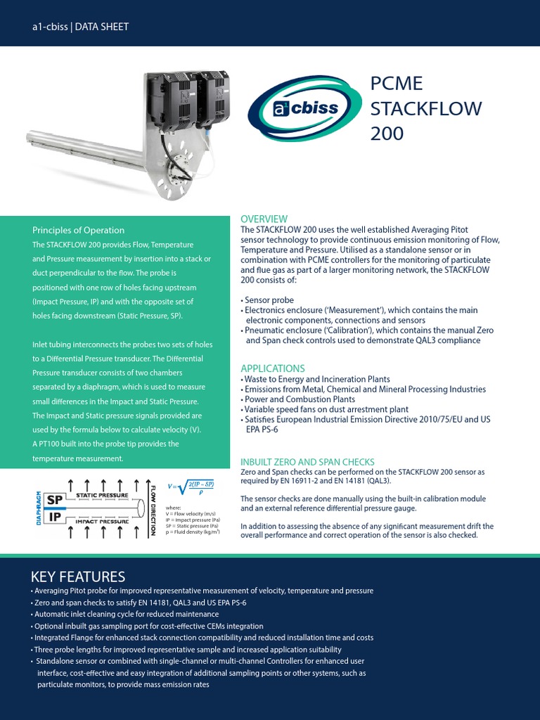 Stackflow 200 Flow Monitor Datasheet | PDF | Pressure Measurement | Pressure