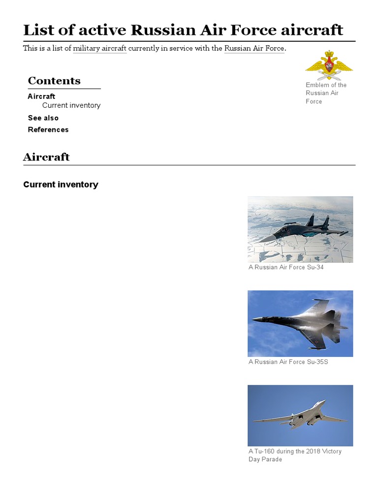 List of Active Russian Air Force Aircraft - Wikipedia | PDF | Wing ...