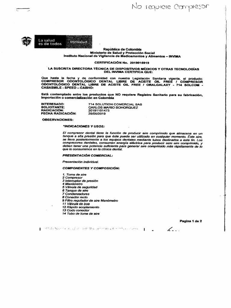 Invima No Requiere Compresor | PDF