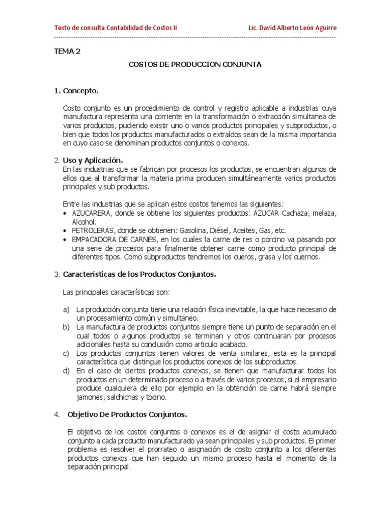 Tema 2 Producción Conjunta | PDF | Costo | Contabilidad de costos