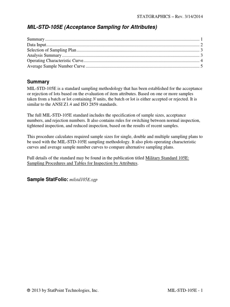 MIL-STD-105E (Acceptance Sampling For Attributes) | PDF | Sampling ...