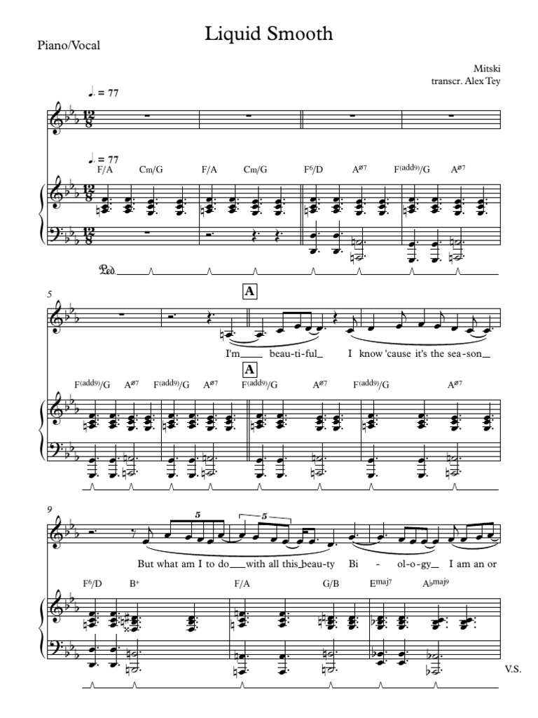 Liquid Smooth (Piano - Vocal Score), Transcr. Alex Tey | PDF