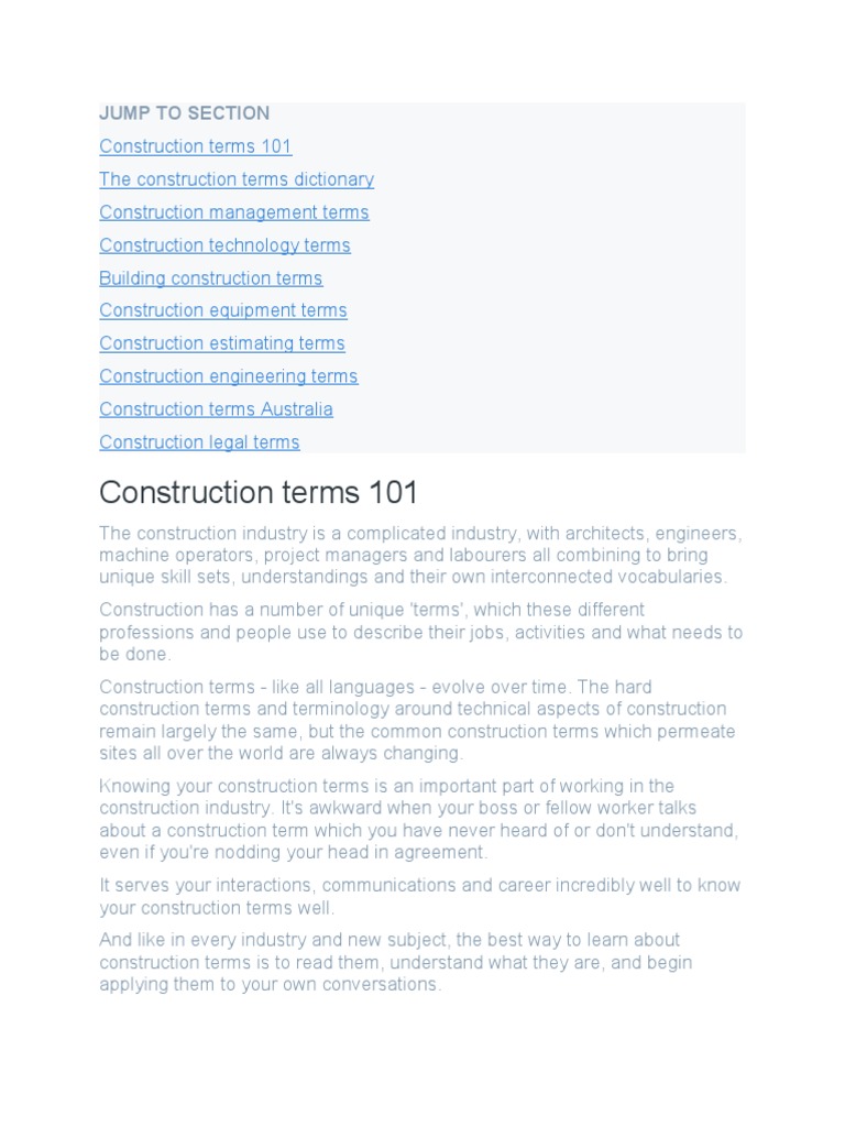 Construction Terms 101: Jump To Section | PDF | Beam (Structure ...