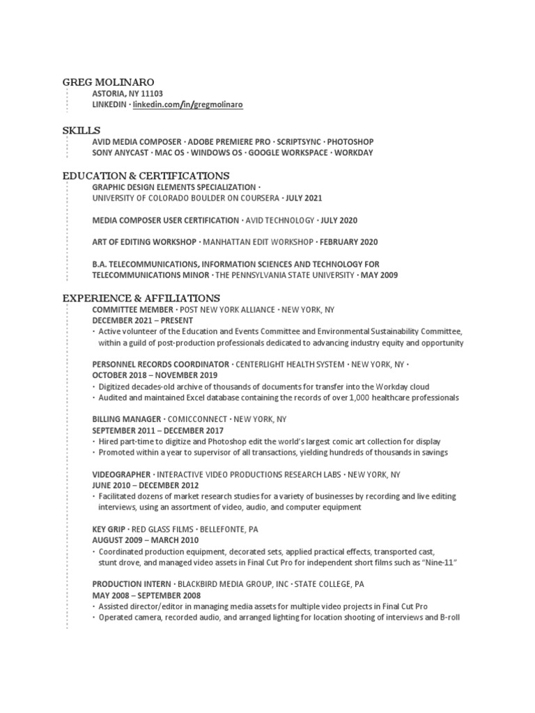 Greg Molinaro - Weebly Resume | PDF