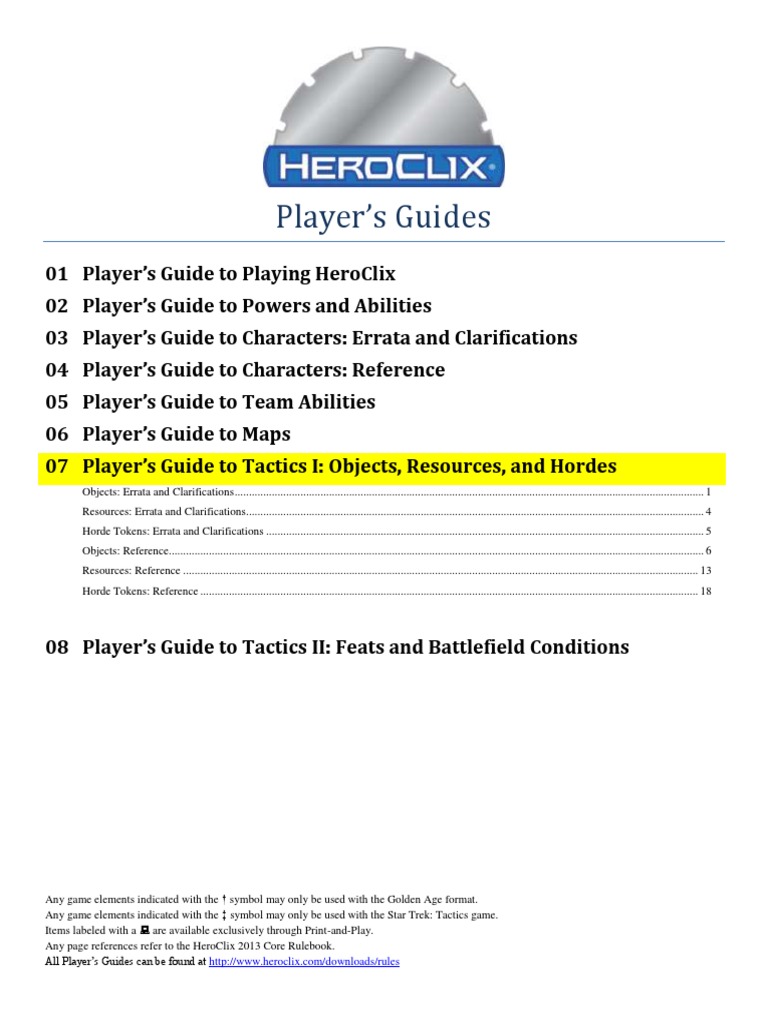 HeroClix Players Guide Section 07 Objects Resources and Hordes 2014 01 ...
