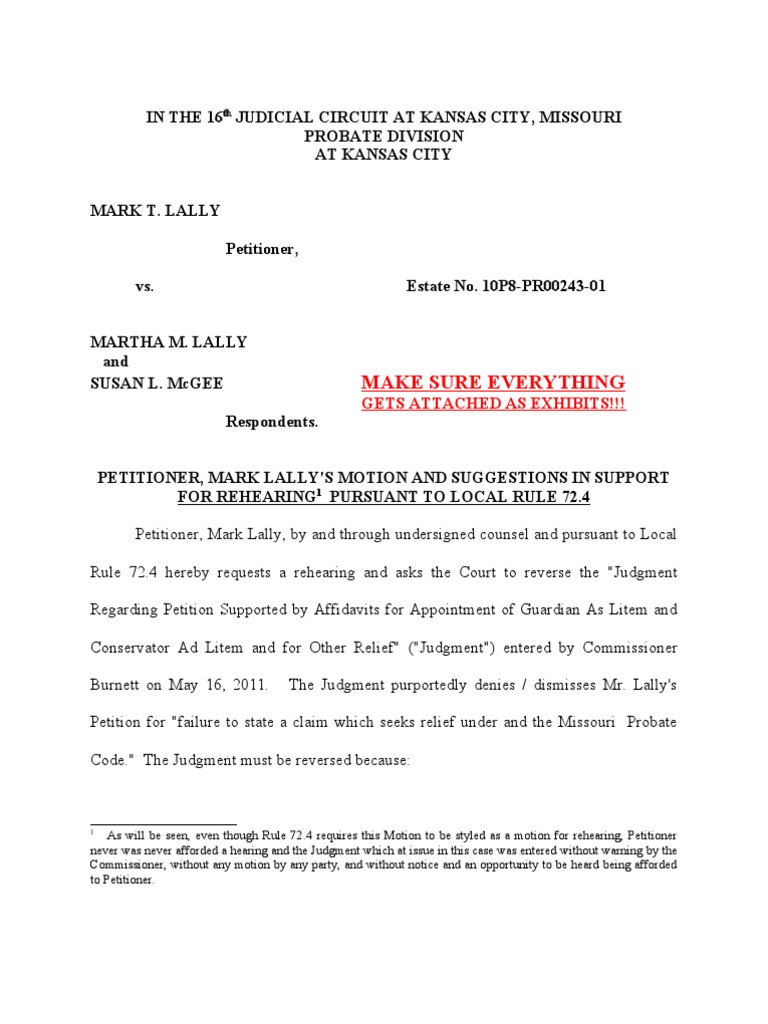 Motion For Rehearing On Probate Judgment | PDF | Legal Guardian | Trust Law