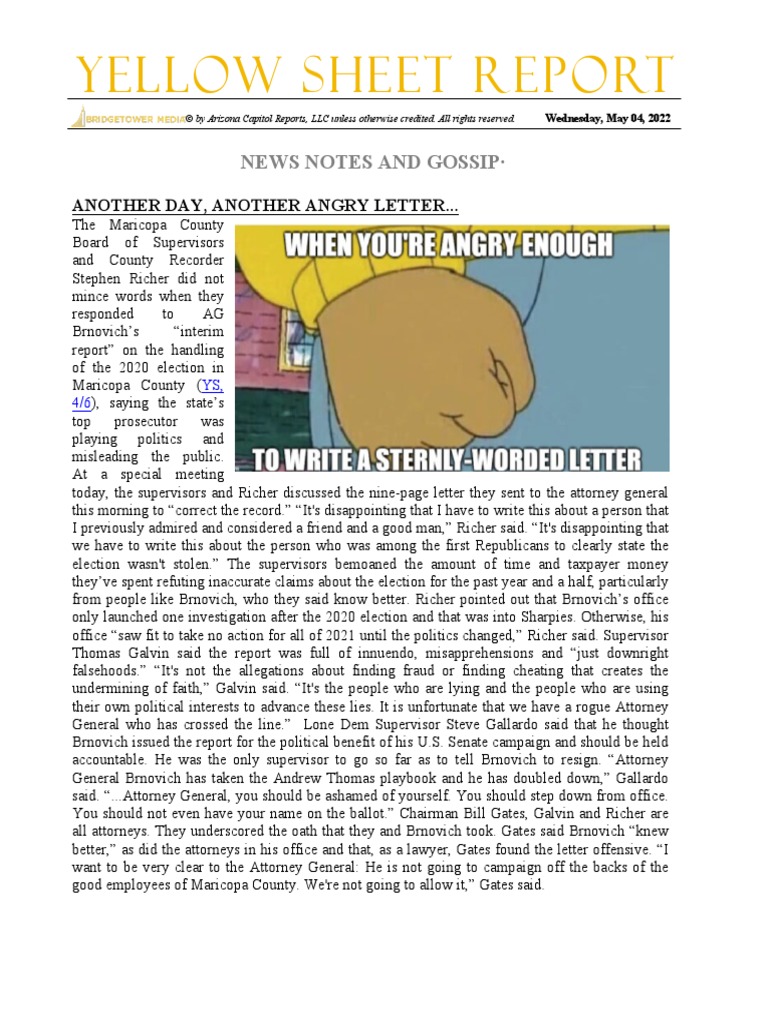 Yellow Sheet Report: News Notes and Gossip | PDF | Arizona