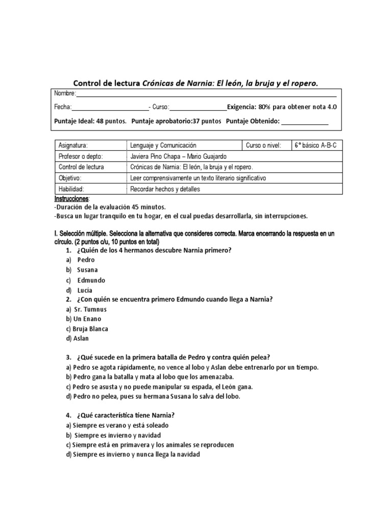 El León, La Bruja y El Ropero 1 | PDF | Aslan | Las cronicas de Narnia