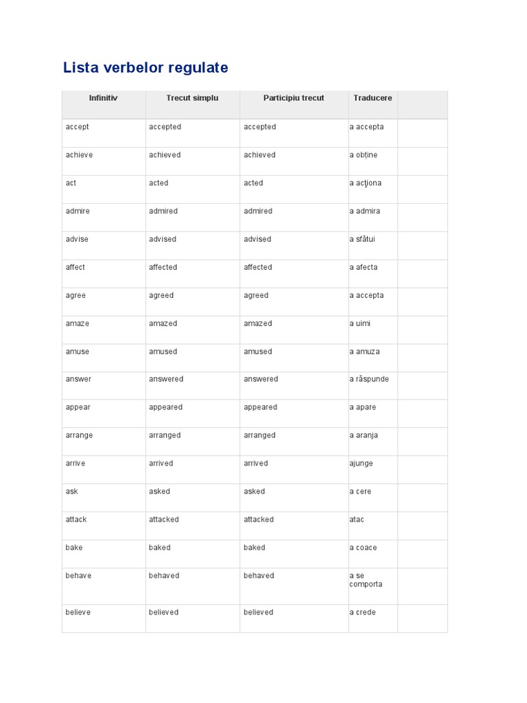 Lista Verbe Regulate in Engleza | PDF
