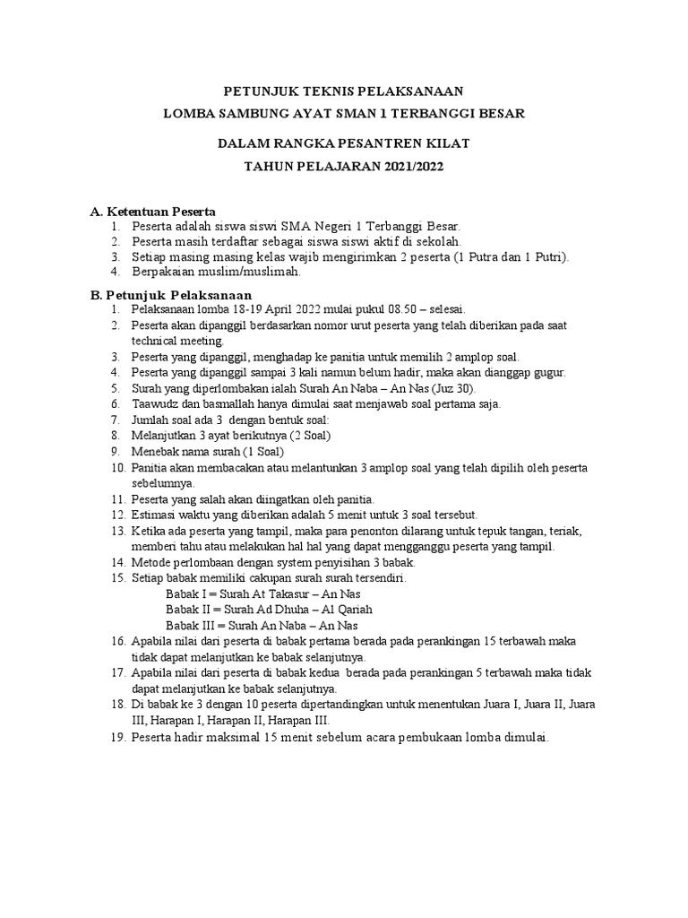 Petunjuk Teknis Pelaksanaan Lomba Sambung Ayat | PDF