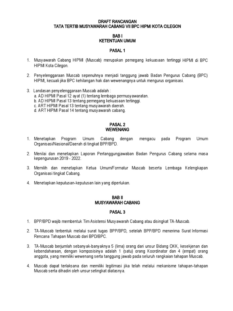 Tata Tertib Muscab VII BPC HIPMI Cilegon | PDF