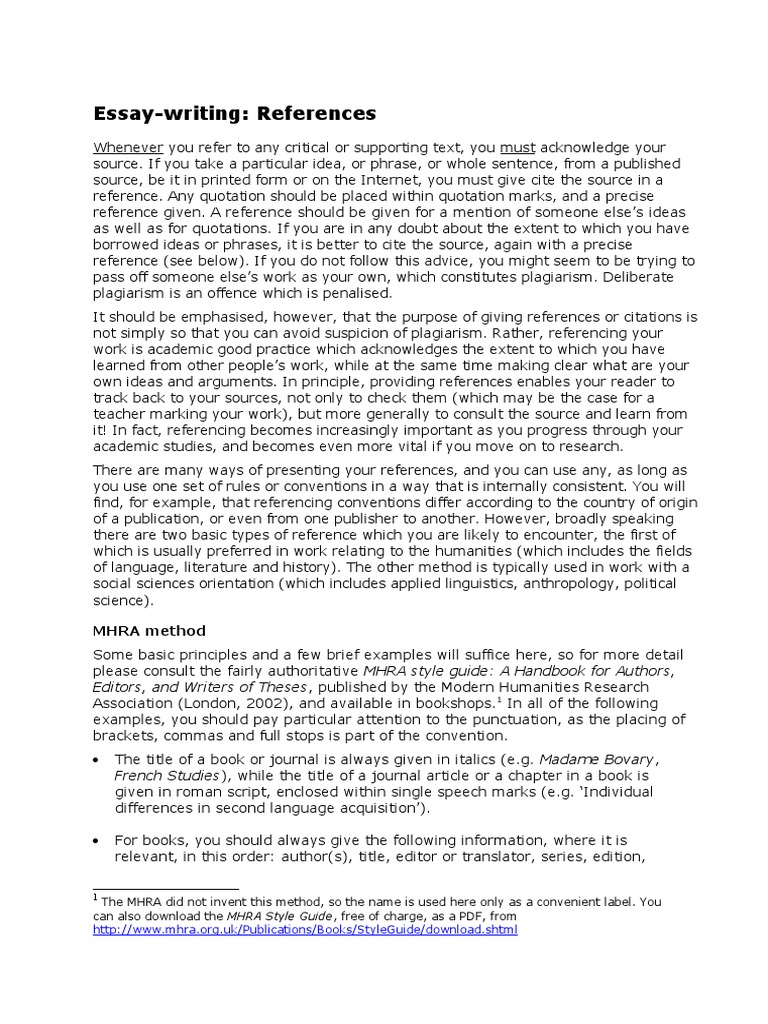 Essay-Writing: References: MHRA Method | Download Free PDF | Plagiarism ...