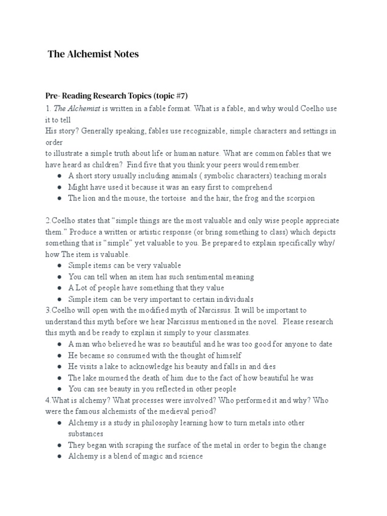 The Alchemist Student Notes | PDF | God | Alchemy