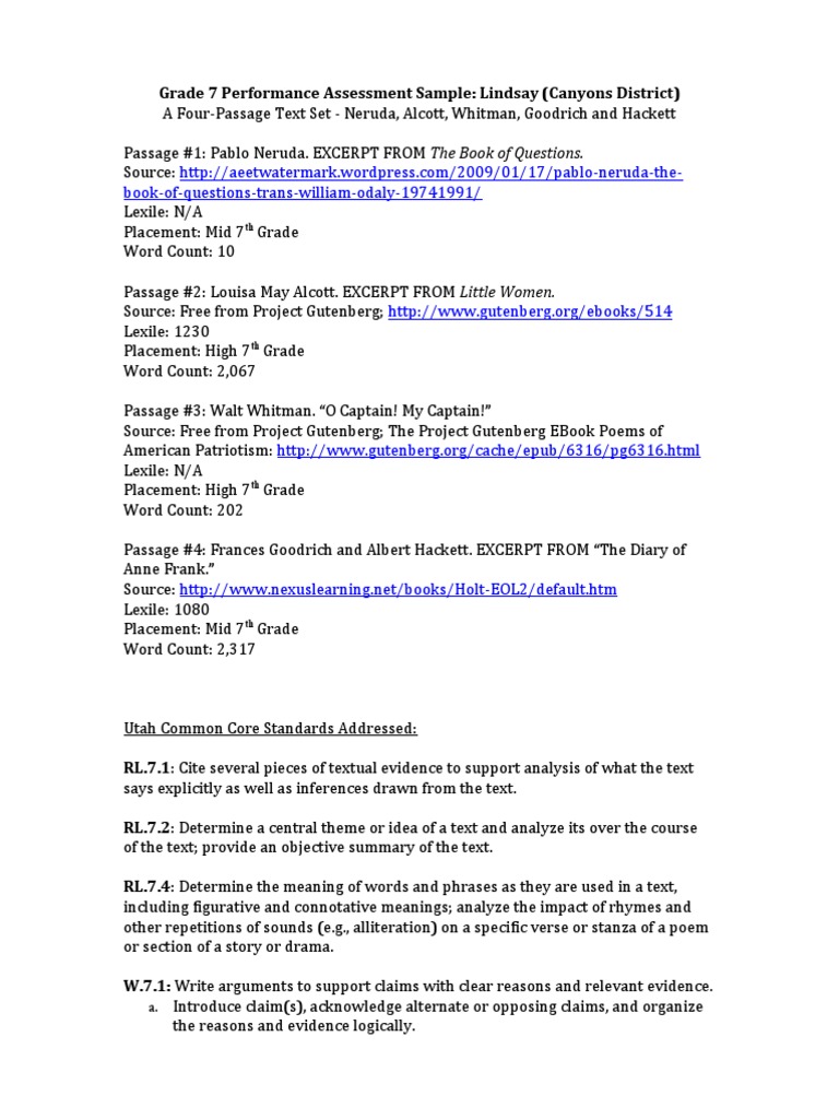 Grade 7 Performance Task | PDF | Poetry | Argument