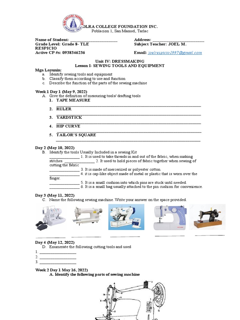 TLE 8 Module 7 | PDF | Sewing | Sewing Machine