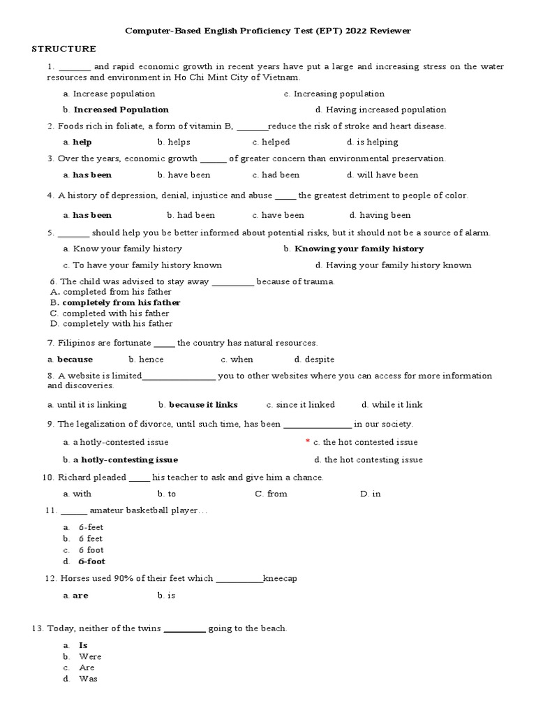 Computer Based English Proficiency Test EPT 2022 Reviewer | PDF | Homer ...