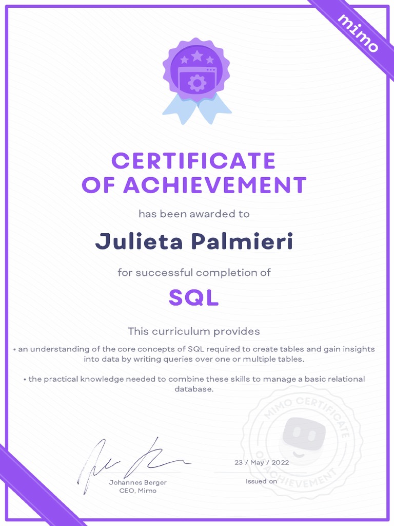 SQL Certificate MiMo | PDF