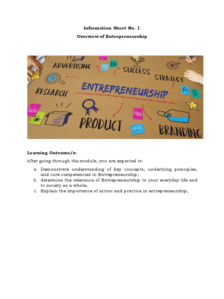 Information Sheet No. 1 Overview of Entrepreneurship | PDF ...
