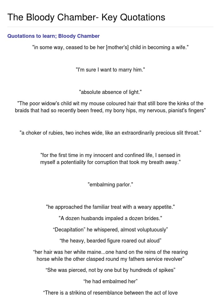 The Bloody Chamber - Key Quotations | PDF