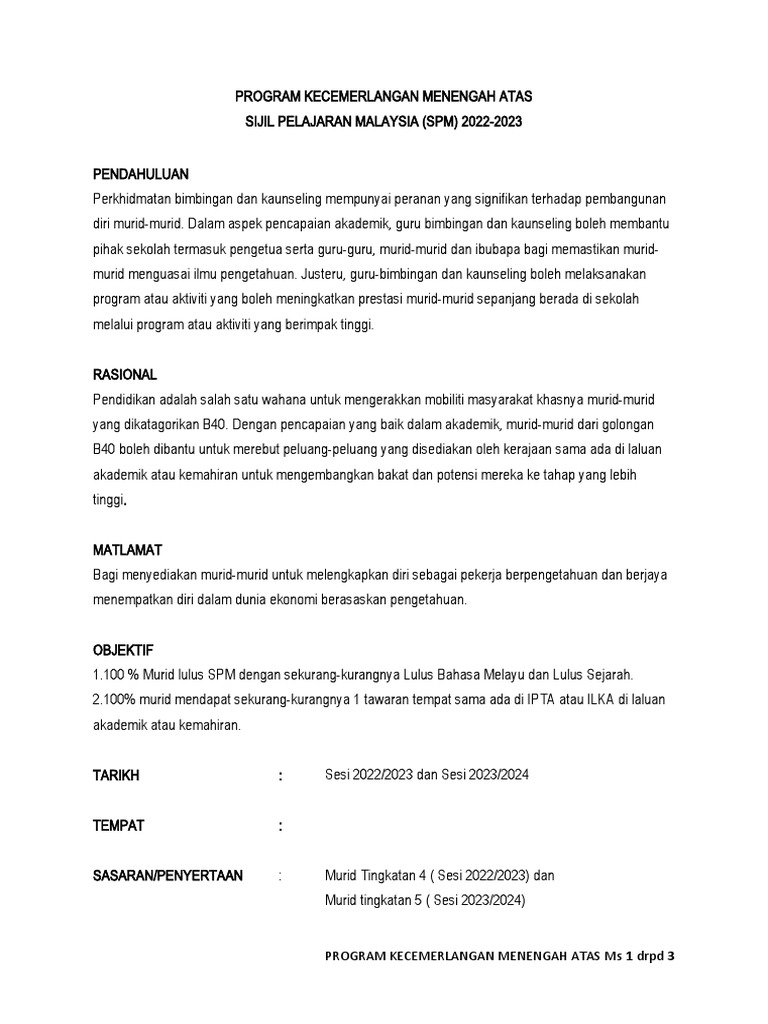Program Kecemerlangan Menengah Atas | PDF