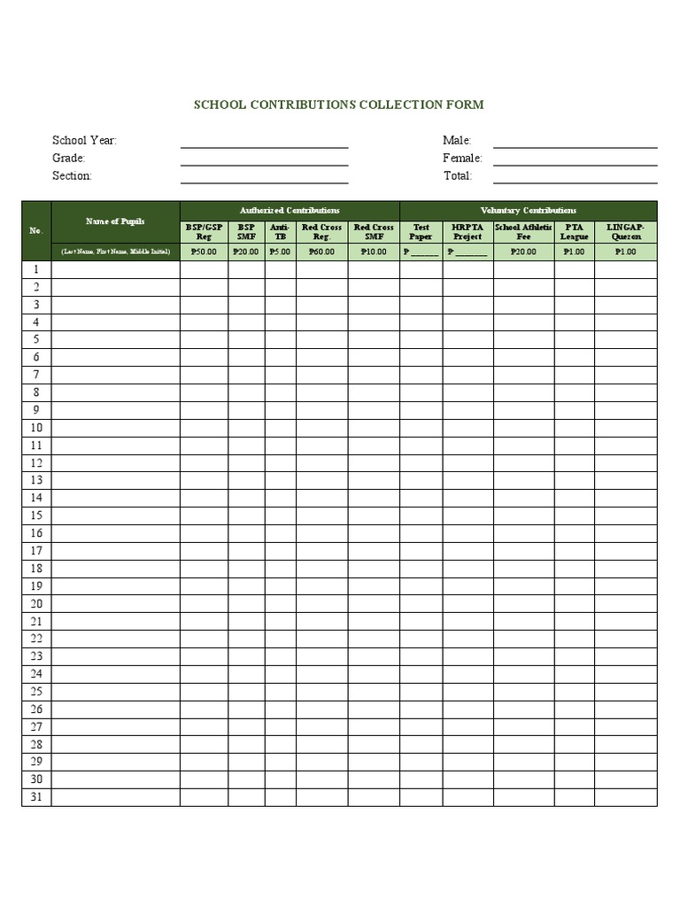 School Contributions Collection Form | PDF