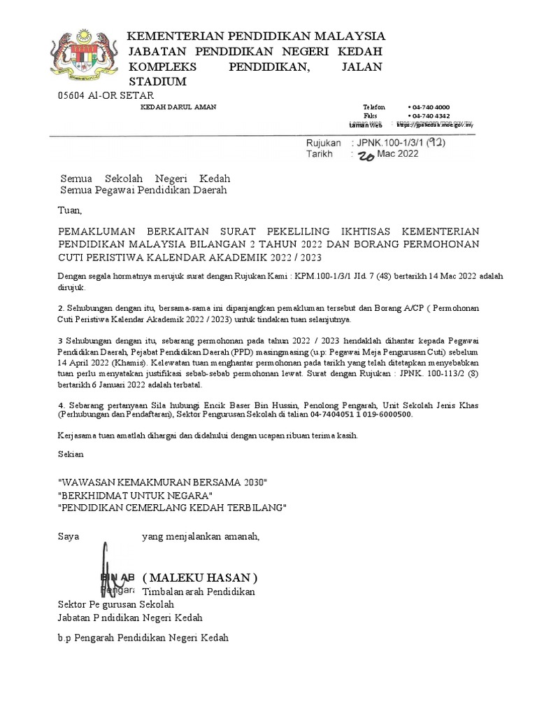 Pemakluman Berkaitan Surat Pekeliling Ikhtisas KPM Bilangan 2 Tahun ... Pemakluman Berkaitan Surat Pekeliling Ikhtisas KPM Bilangan 2 Tahun ...