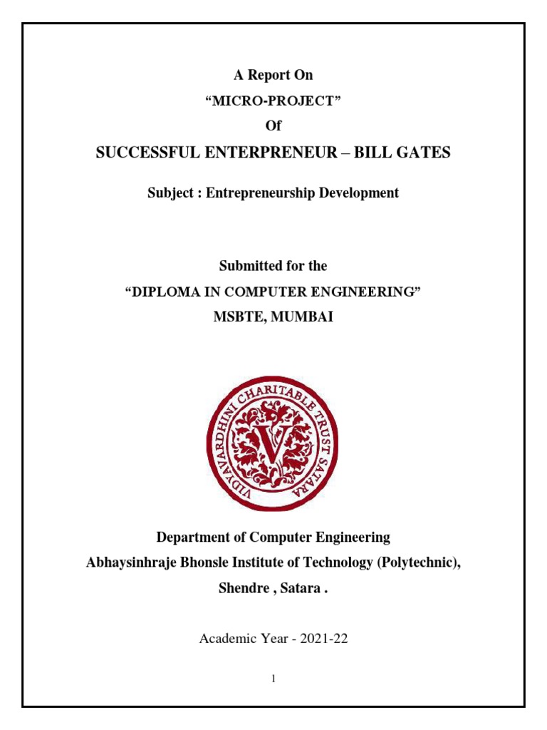 Successful Enterpreneur - Bill Gates: A Report On "Micro-Project" of ...