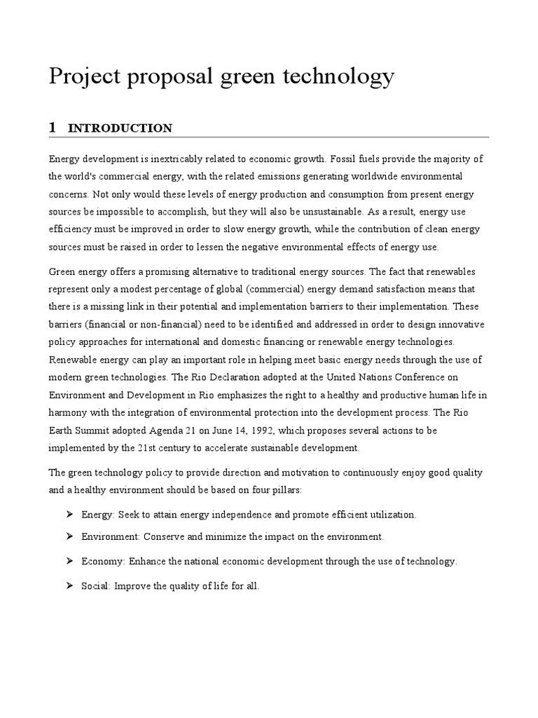 Project Proposal Green Technology | PDF | Sustainability | Energy ...