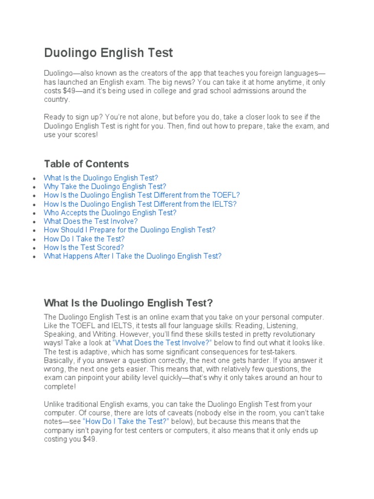 Duolingo English Test | PDF | Test Of English As A Foreign Language ...