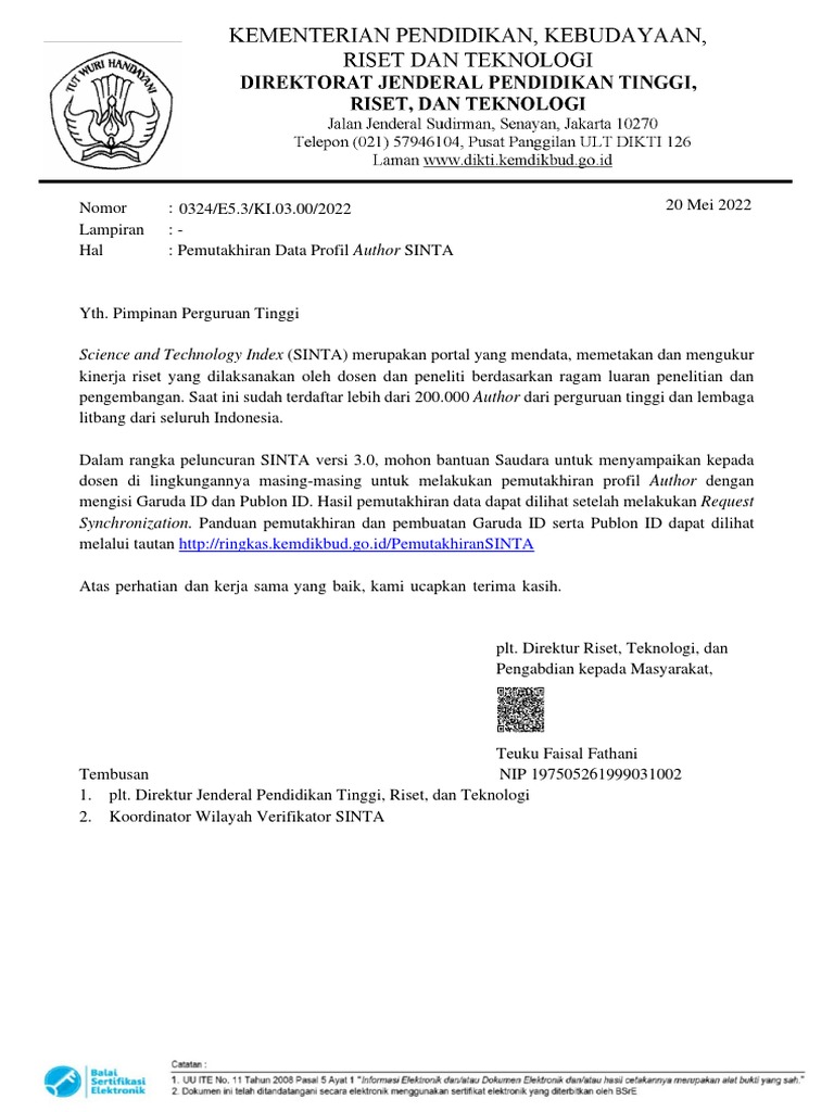 Pemutakhiran Data Profil Author SINTA | PDF