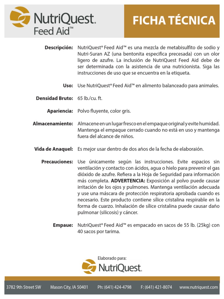 Feed Aid PDS Nutri Quest | PDF | Química