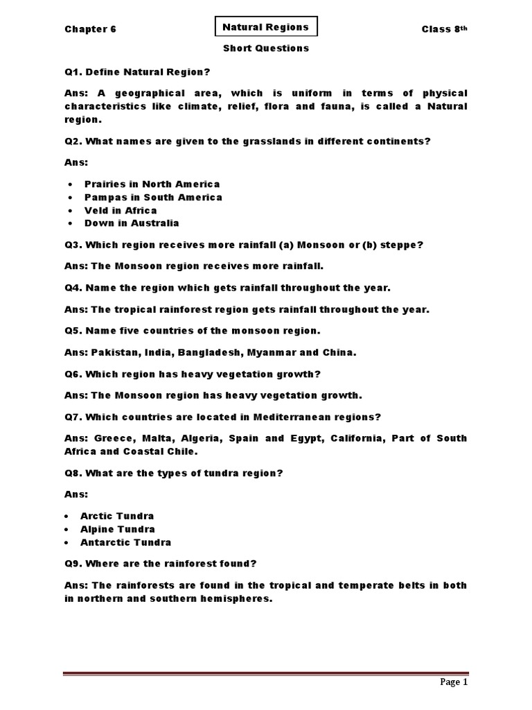 Natural Regions Chapter 6 Questions | PDF | Climate | Rain