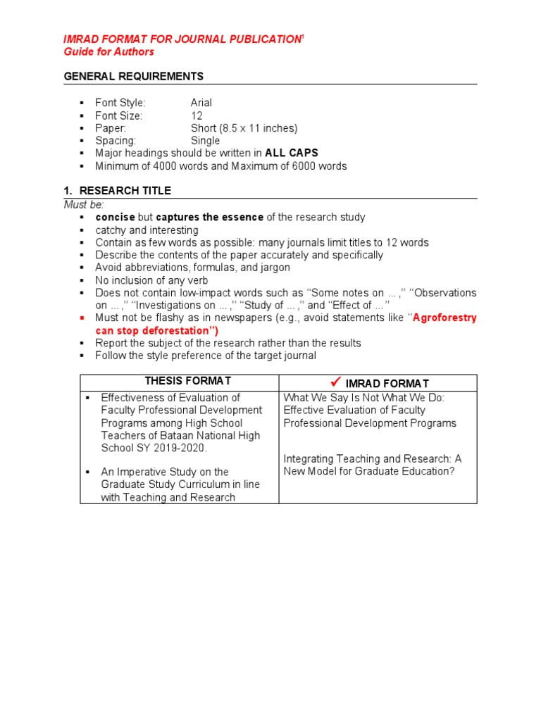 General Requirements: Imrad Format For Journal Publication Guide For ...