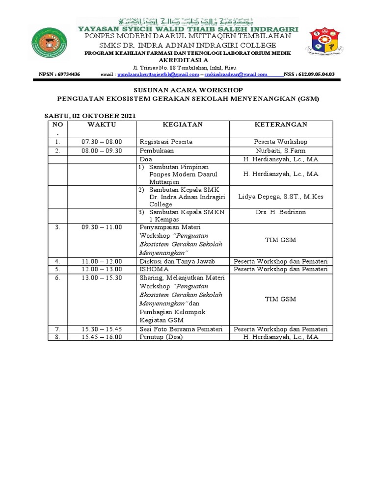 Susunan Acara Workshop GSM | PDF