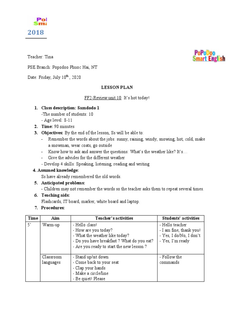 Tina - LP - Samdodo 1 - FF2 - Review Unit 10 - 10.07.2020 | PDF | Teachers | Education Theory