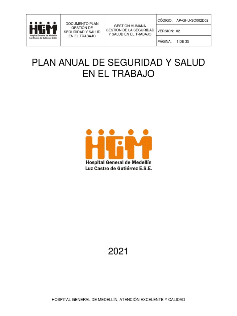 Plan Anual de Seguridad y Salud en El Trabajo 2021 | Descargar gratis PDF | Hospital | Valores