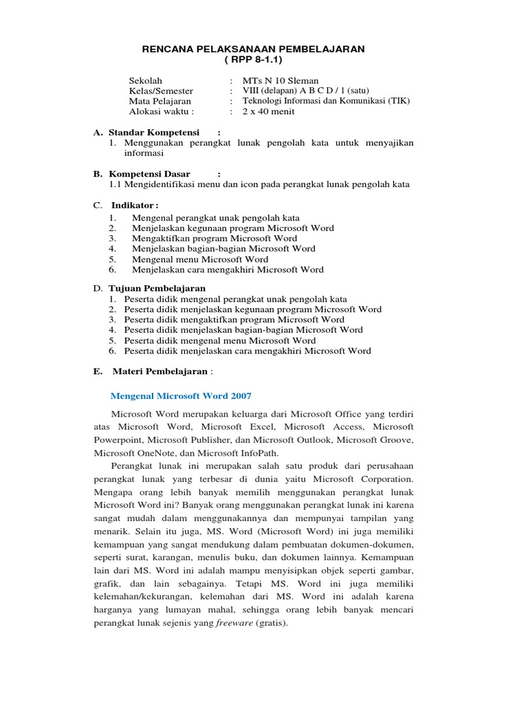 RPP Tik Klas Viii Sem 1 | PDF | Karier & Perkembangan | Pengembangan Diri