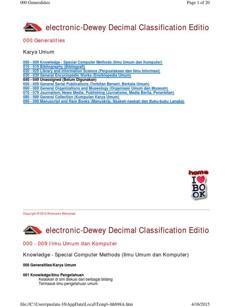 Electronic-Dewey Decimal Classification Edition 23: Karya Umum | PDF ...