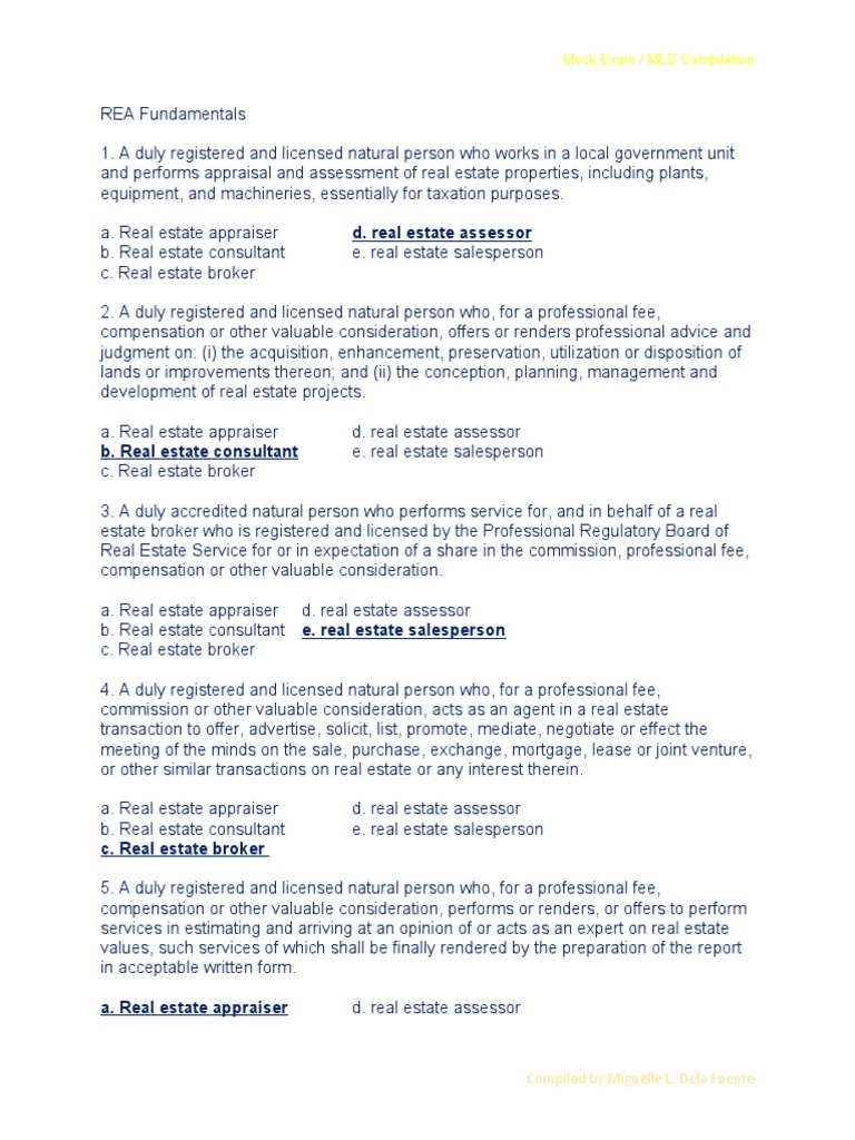3.04 REA Mock Exam With Answer Key | PDF | Real Estate Appraisal ...